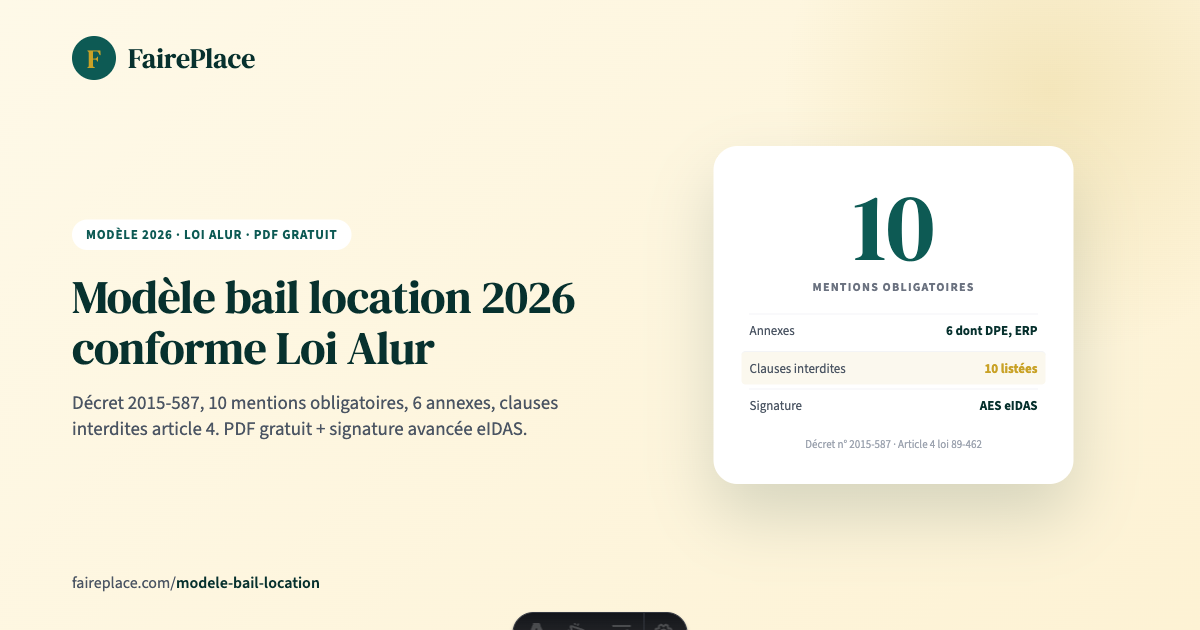 Modèle Bail Location 2026 : PDF Gratuit Conforme Loi Alur